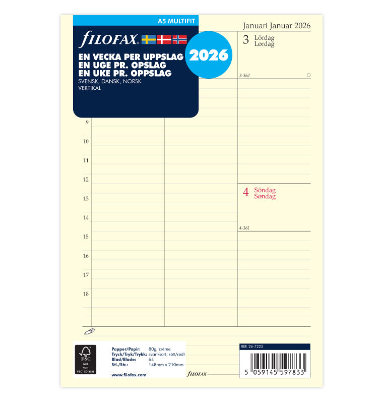 Dagbok Vecka per Uppslag Vertikal A5 2026 | Filofax – Filofax SE